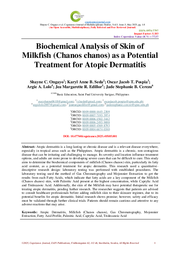 (PDF) Biochemical Analysis of Skin of Milkfish (Chanos chanos) as a ...