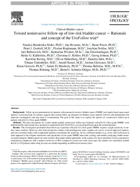 (PDF) Toward noninvasive follow-up of low-risk bladder cancer ...