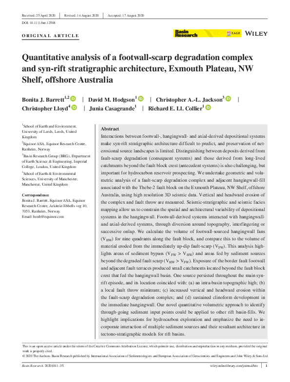 (PDF) Quantitative analysis of a footwall‐scarp degradation complex and syn‐rift stratigraphic ...