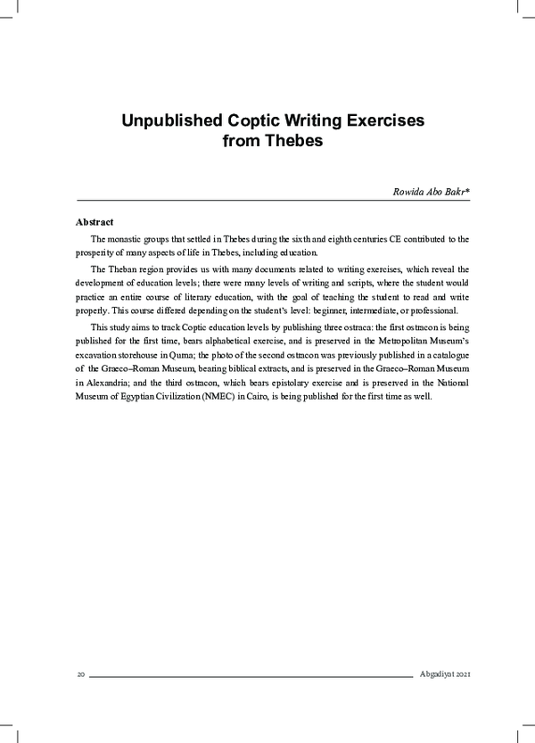(PDF) Unpublished Coptic Writing Exercises from Thebes