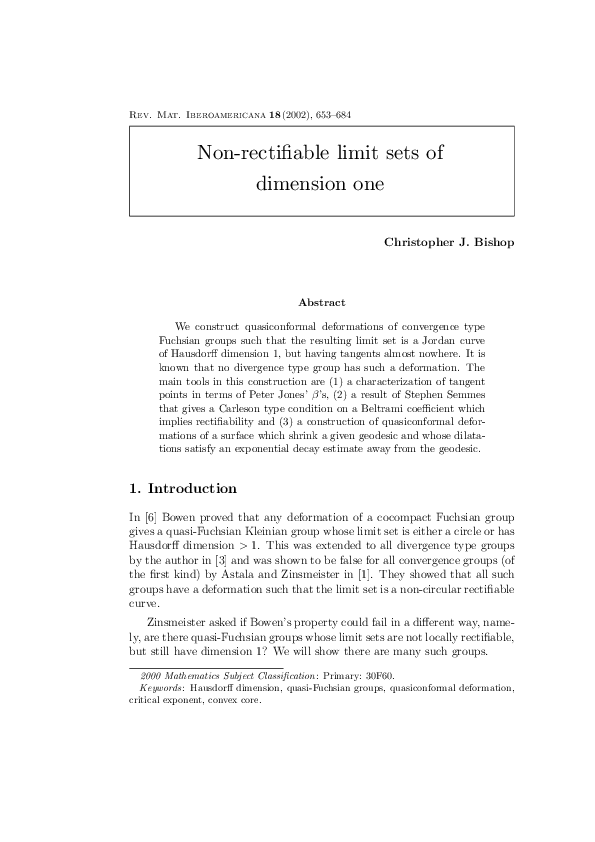 (PDF) Non-rectifiable limit sets of dimension one