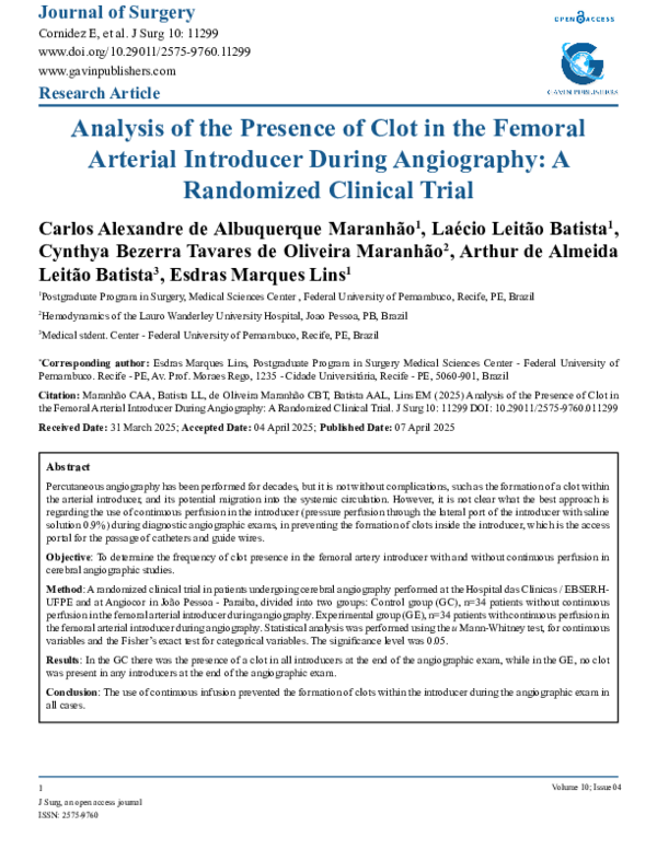 (PDF) Analysis of the Presence of Clot in the Femoral Arterial ...