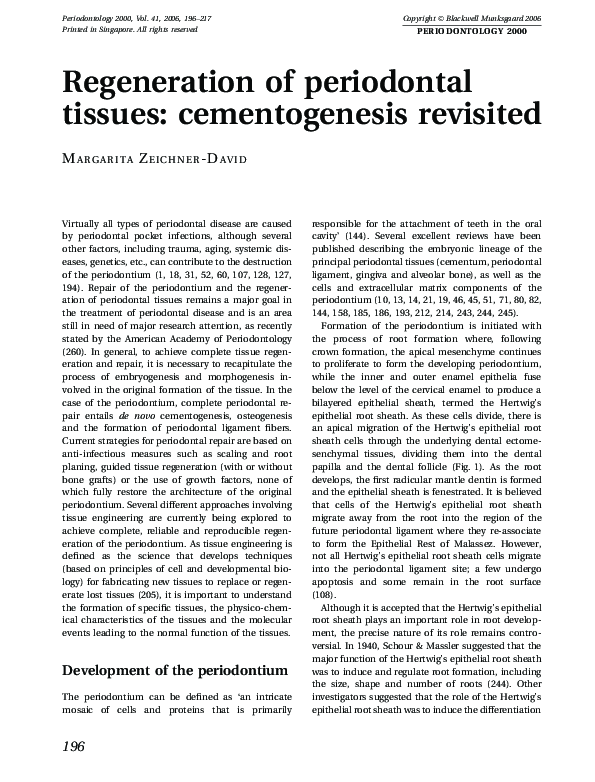 (PDF) Regeneration of periodontal tissues: cementogenesis revisited