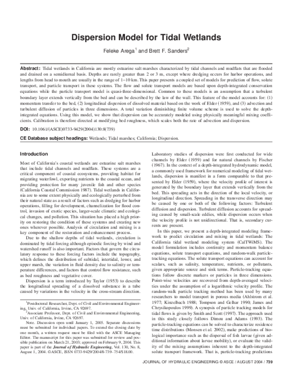 (PDF) Dispersion Model for Tidal Wetlands
