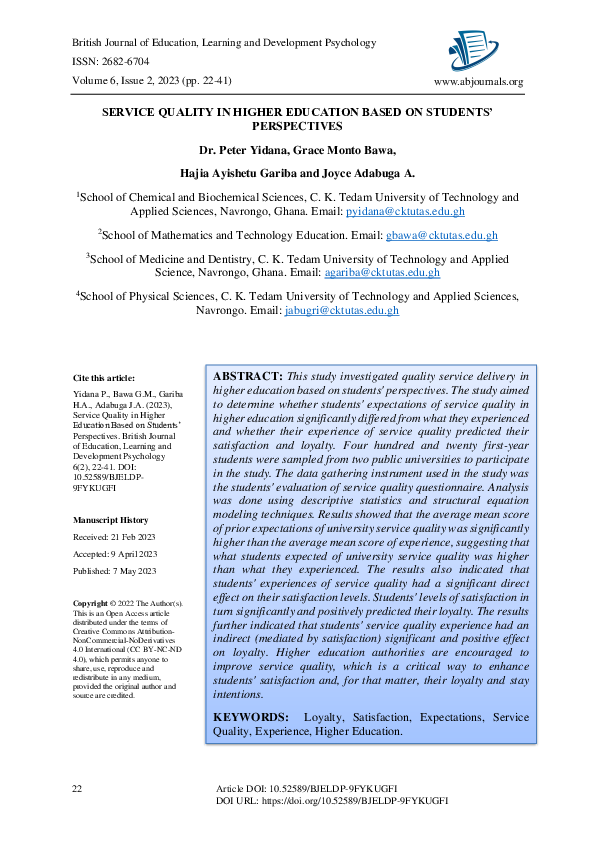 (PDF) Service Quality in Higher Education Based on Students’ Perspectives
