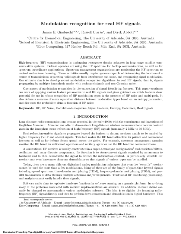 (PDF) Modulation recognition for real HF signals