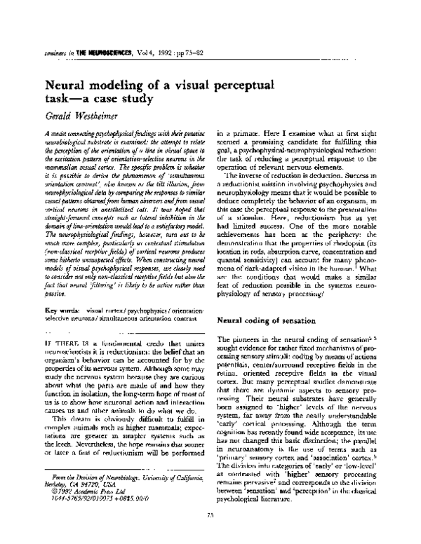 (PDF) Neural modeling of a visual perceptual task—a case study