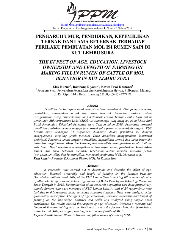 (PDF) Pengaruh Umur, Pendidikan, Kepemilikan Ternak Dan Lama Beternak ...