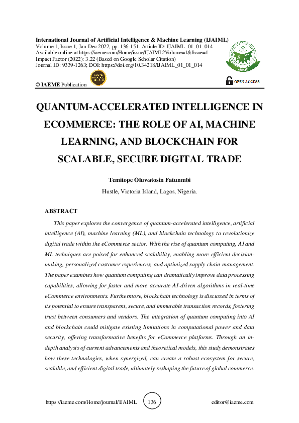 (PDF) QUANTUM-ACCELERATED INTELLIGENCE IN ECOMMERCE: THE ROLE OF AI, MACHINE LEARNING, AND ...