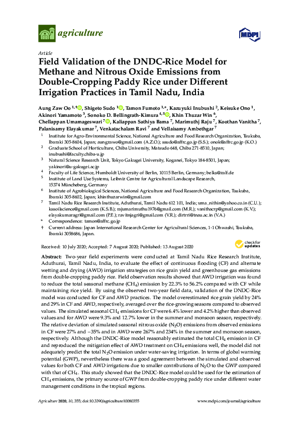 (PDF) Field Validation of the DNDC-Rice Model for Methane and Nitrous ...