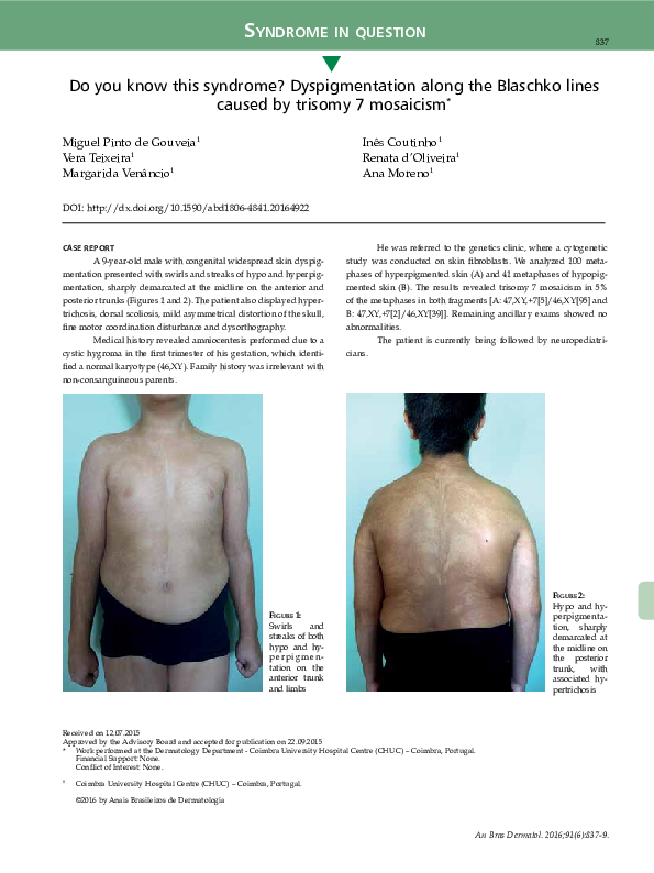 (PDF) Do you know this syndrome? Dyspigmentation along the Blaschko ...