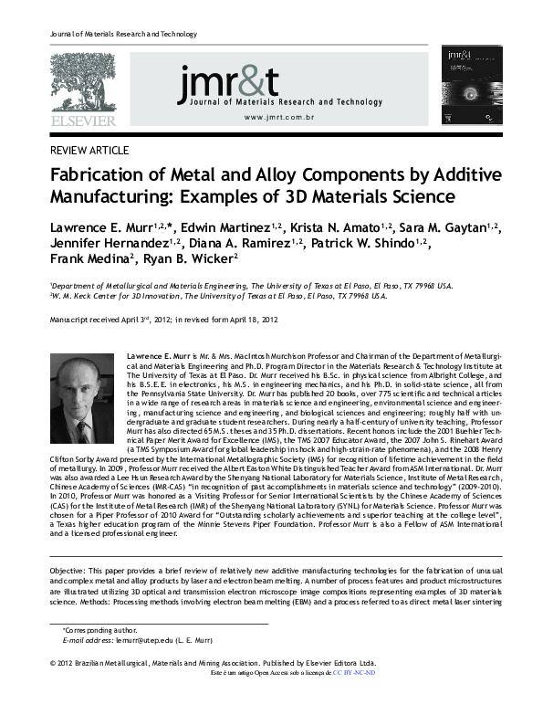 (PDF) Fabrication of Metal and Alloy Components by Additive ...