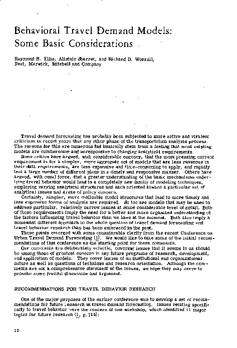 (PDF) Behavioral Travel Demand Models: Some Basic Considerations