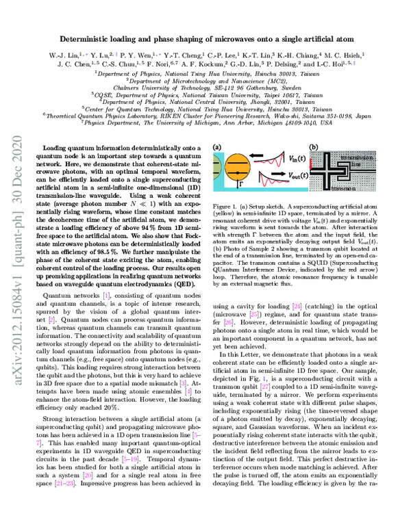 (PDF) Deterministic Loading of Microwaves onto an Artificial Atom Using ...