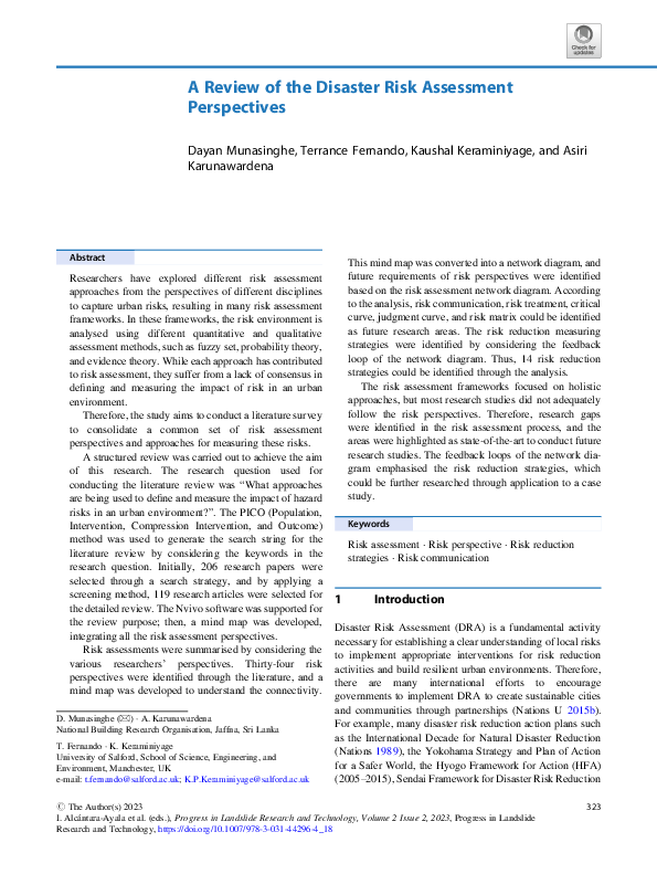 (PDF) A Review of the Disaster Risk Assessment Perspectives