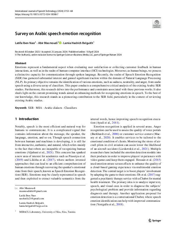 (PDF) Survey on Arabic speech emotion recognition