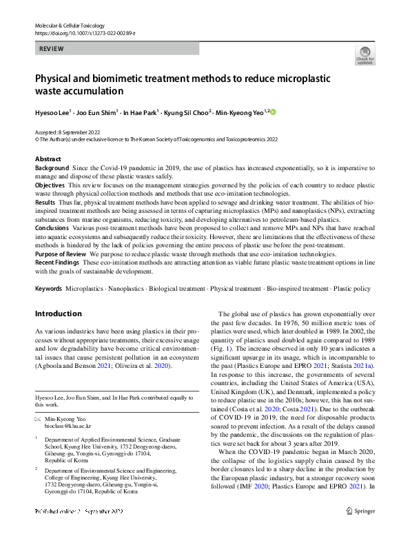 (PDF) Physical and biomimetic treatment methods to reduce microplastic ...