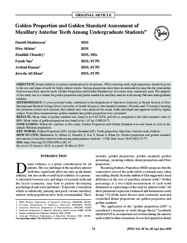 (PDF) Golden Proportion and Golden Standard Assessment of Maxillary ...