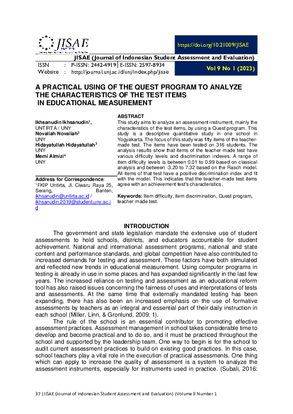 (PDF) A Practical Using of the Quest Program to Analyze the ...