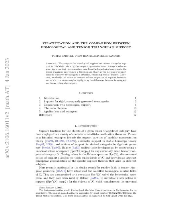 (PDF) Stratification and the comparison between homological and tensor ...