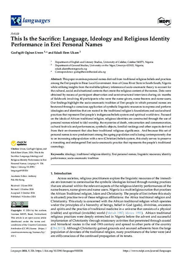 (PDF) This Is the Sacrifice: Language, Ideology and Religious Identity ...