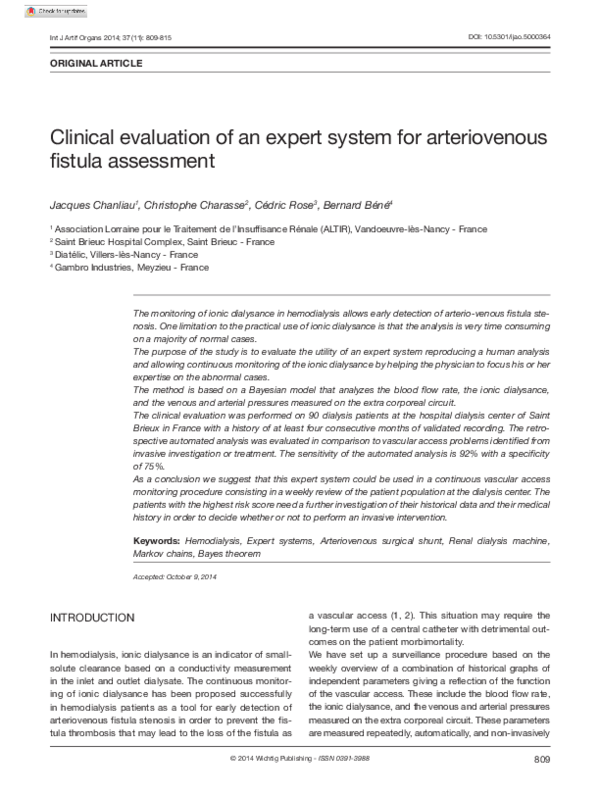 (PDF) Clinical Evaluation of An Expert System for Arteriovenous Fistula ...