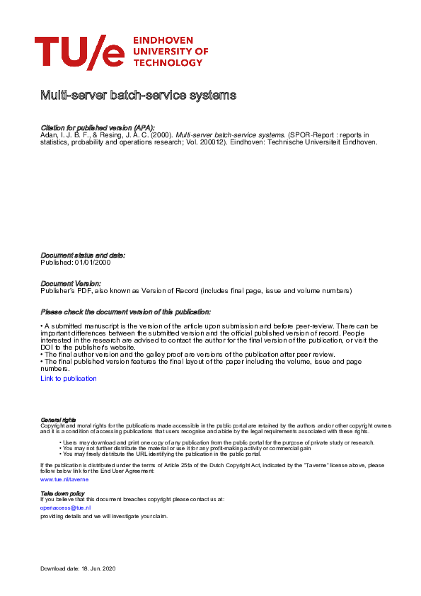 (PDF) Multi-server Batch-service Systems
