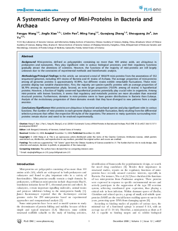 (PDF) A Systematic Survey of Mini-Proteins in Bacteria and Archaea