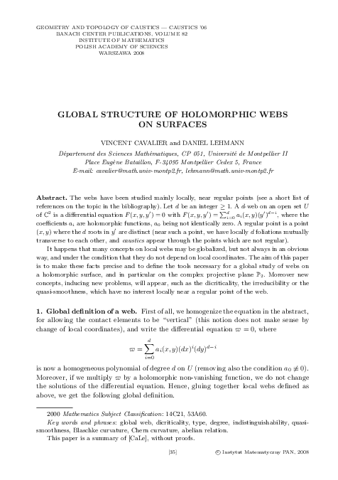 (PDF) Global structure of holomorphic webs on surfaces