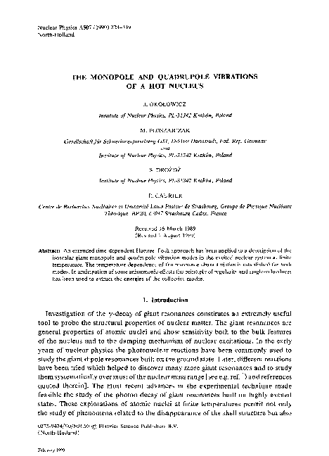 (PDF) The monopole and quadrupole vibrations of a hot nucleus