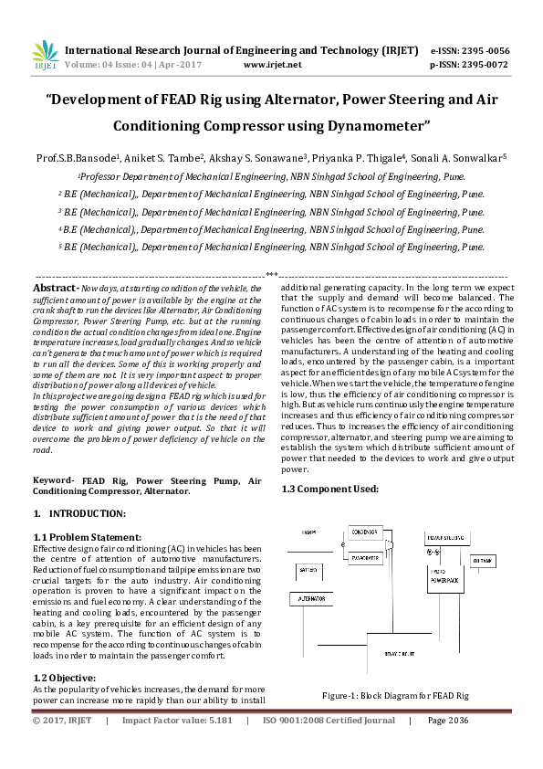 (PDF) "Development of FEAD Rig using Alternator, Power Steering and Air ...