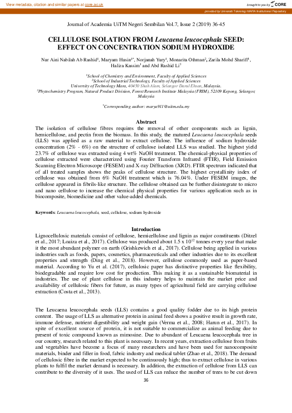 (PDF) Cellulose isolation from Leucaena leucocephala seed: effect on ...