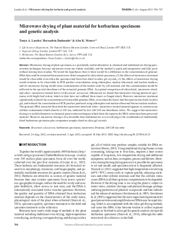 (PDF) Microwave drying of plant material for herbarium specimens and ...