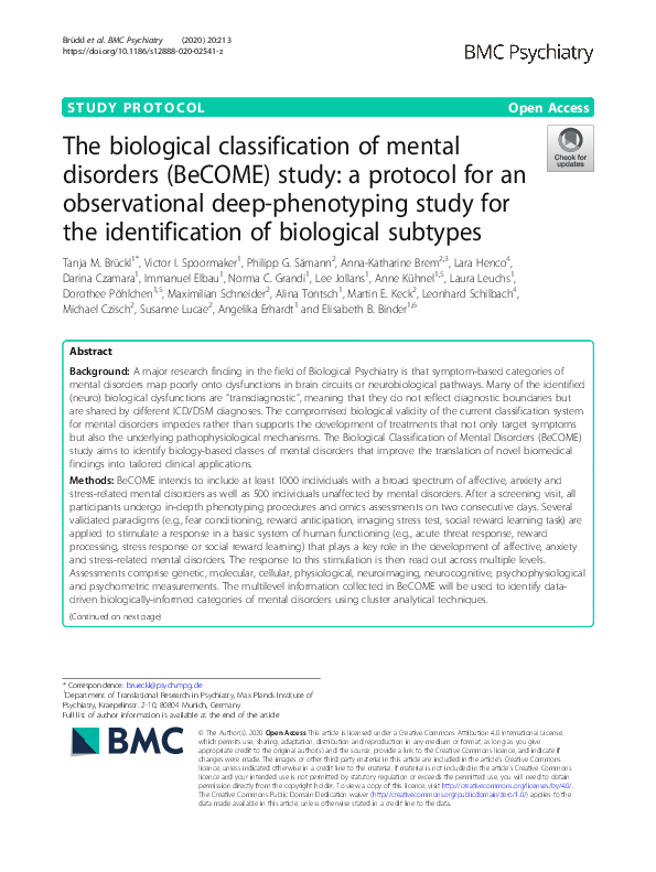 (PDF) The biological classification of mental disorders (BeCOME) study: a protocol for an ...