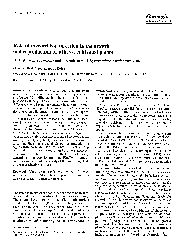 (PDF) Role of mycorrhizal infection in the growth and reproduction of ...