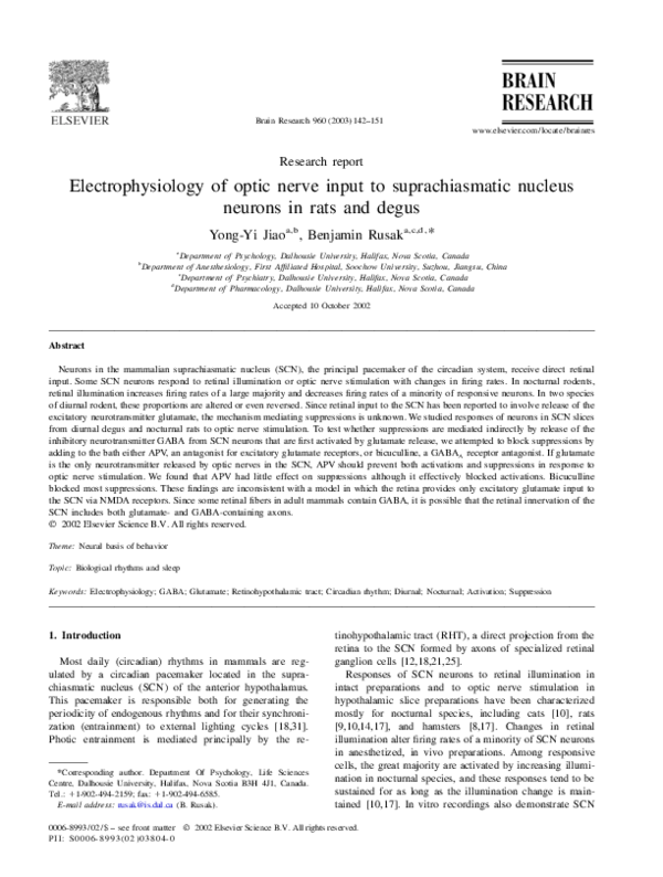 (PDF) Electrophysiology of optic nerve input to suprachiasmatic nucleus ...