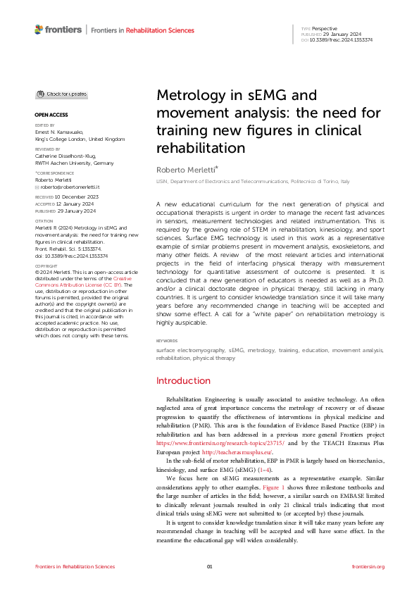 (PDF) Metrology in sEMG and movement analysis: the need for training ...