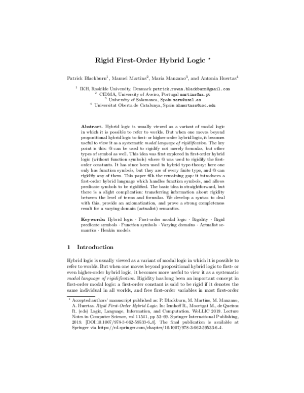 (PDF) Rigid First-Order Hybrid Logic