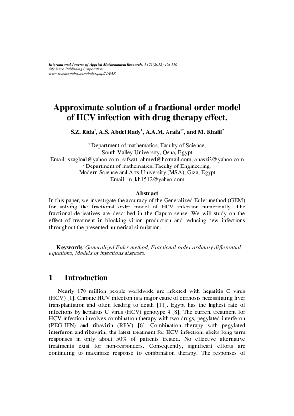 (PDF) Approximate solution of the Fractional order model of HCV ...