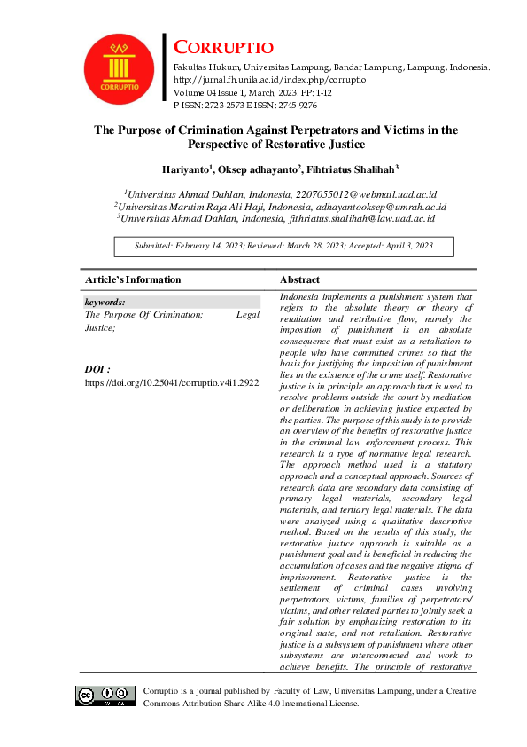 (PDF) The Purpose of Crimination Against Perpetrators and Victims in ...