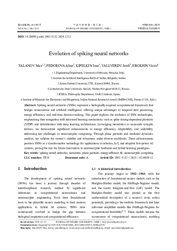 (PDF) Evolution of spiking neural networks