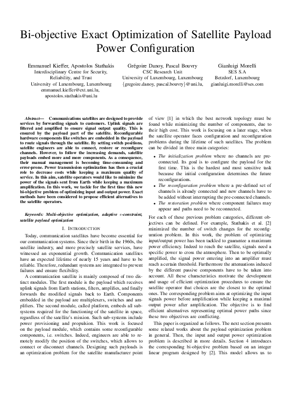 (PDF) Bi-objective Exact Optimization of Satellite Payload Power Configuration