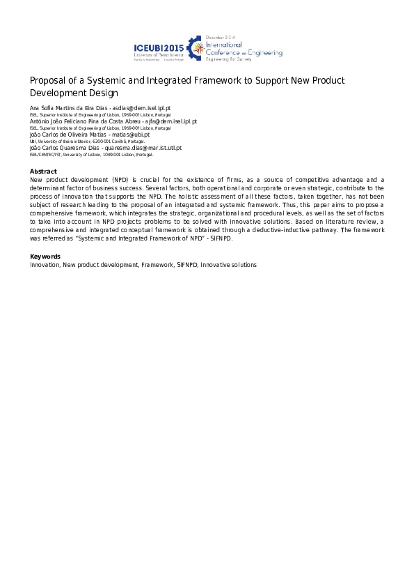 (PDF) Proposal of a Systemic and Integrated Framework to Support New ...