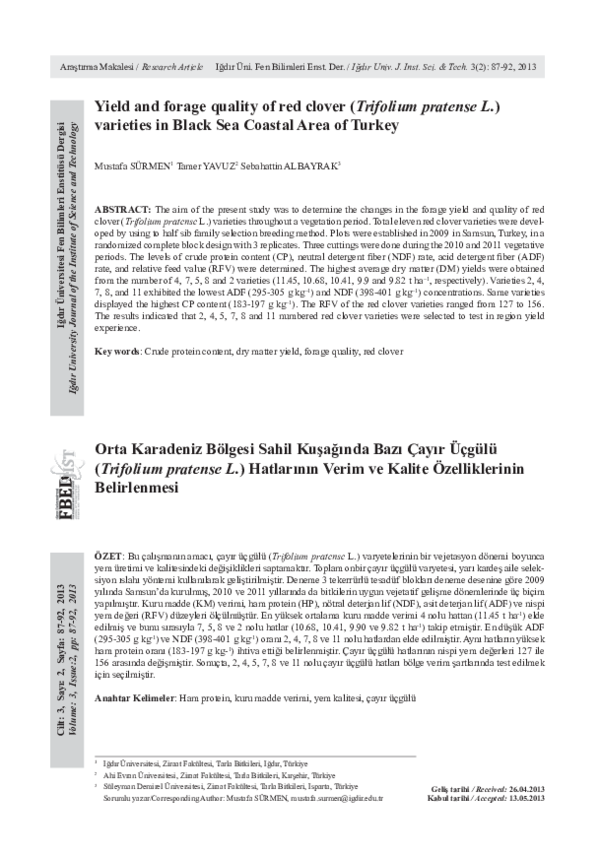 (PDF) Yield and forage quality of red clover (Trifolium pratense L ...