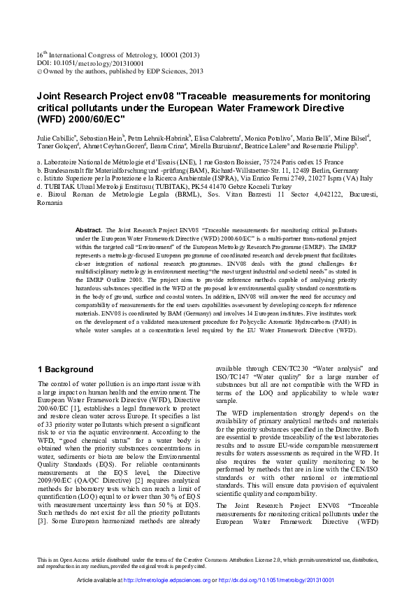 (PDF) Joint Research Project env08 “Traceable measurements for ...