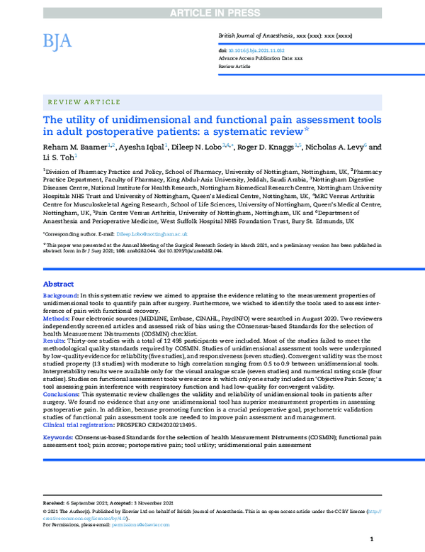 (PDF) Utility of unidimensional and functional pain assessment tools in ...