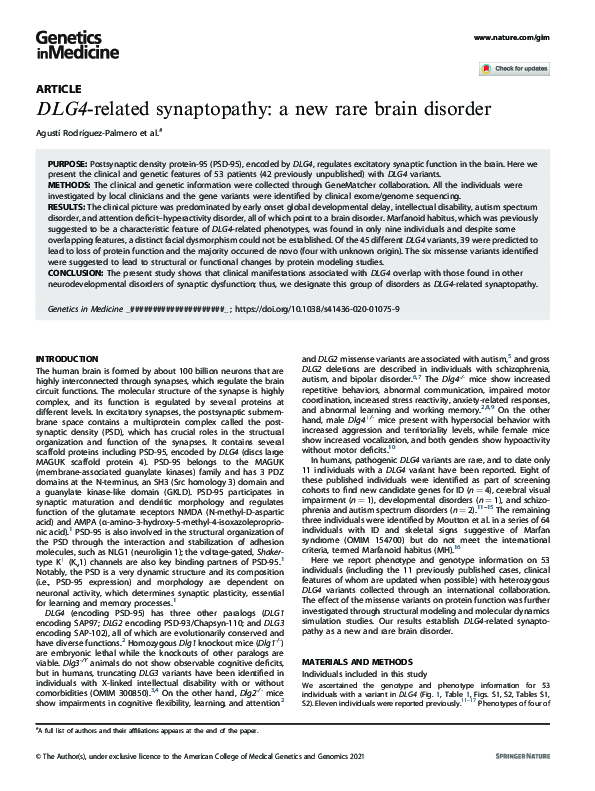 (PDF) DLG4-related synaptopathy: a new rare brain disorder