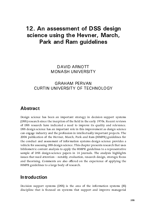 (PDF) An assessment of DSS design science using the Hevner, March, Park ...