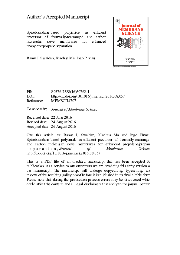 (PDF) Spirobisindane-based polyimide as efficient precursor of ...