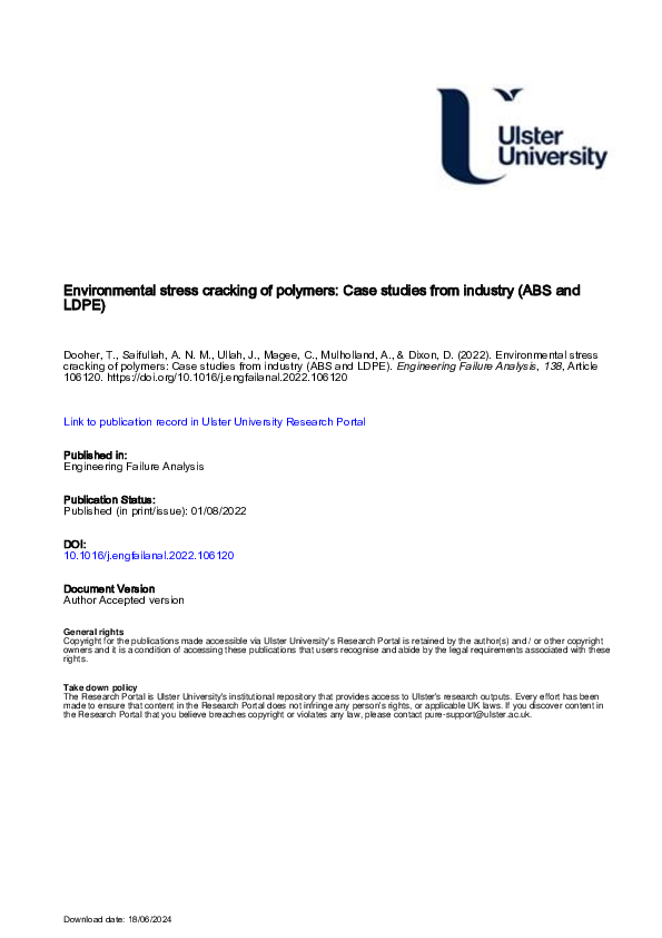 (PDF) Environmental stress cracking of polymers: Case studies from industry (ABS and LDPE)
